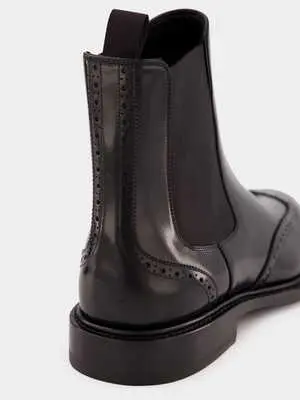 Celine Chelsea Boots With Brogue Detailing In Polished Leather