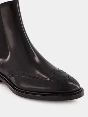 Celine Chelsea Boots With Brogue Detailing In Polished Leather