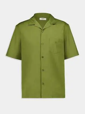Celine Shirt Bowling S/s Button Up Cotton Poplin - Green