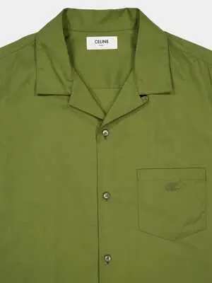 Celine Shirt Bowling S/s Button Up Cotton Poplin - Green