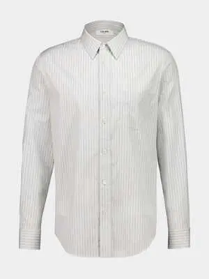 Celine Shirt Loose Fit L/s Button Up Striped Cotton Popl - White