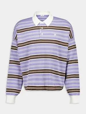 Celine Striped Cotton Long Sleeve Polo Sweater - Blue