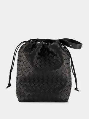 Bottega Veneta Woven Lambskin Drawstring Bag - Silver