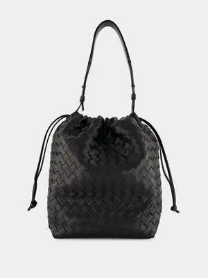 Bottega Veneta Woven Lambskin Drawstring Bag - Silver
