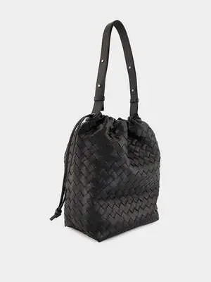 Bottega Veneta Woven Lambskin Drawstring Bag - Silver