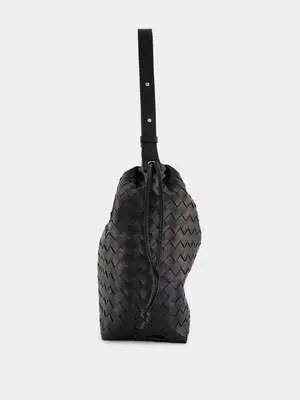 Bottega Veneta Woven Lambskin Drawstring Bag - Silver