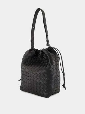 Bottega Veneta Woven Lambskin Drawstring Bag - Silver