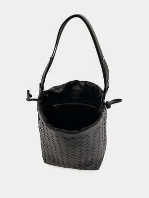 Bottega Veneta Woven Lambskin Drawstring Bag - Silver