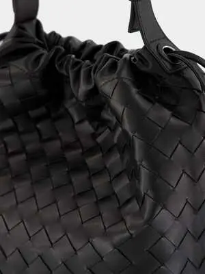 Bottega Veneta Woven Lambskin Drawstring Bag - Silver
