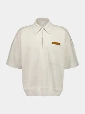 Bottega Veneta Sea Salt Melange Knitted Cotton Polo - Grey