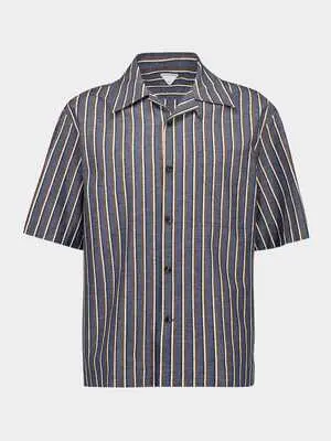 Bottega Veneta Stripe Cotton-linen Short Sleeve Shirt - Blue