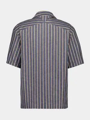 Bottega Veneta Stripe Cotton-linen Short Sleeve Shirt - Blue