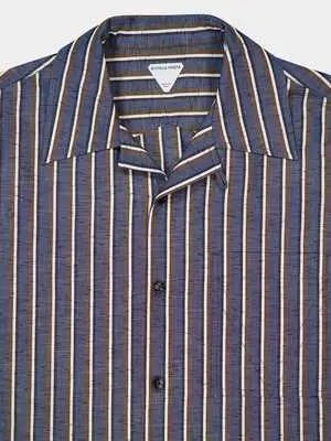 Bottega Veneta Stripe Cotton-linen Short Sleeve Shirt - Blue