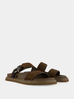 Dior Suede Double Band Sandals With Buckle Detail - Brown