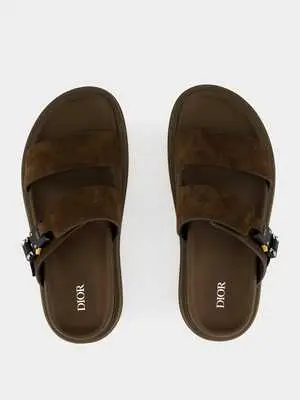 Dior Suede Double Band Sandals With Buckle Detail - Brown