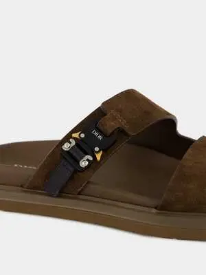 Dior Suede Double Band Sandals With Buckle Detail - Brown