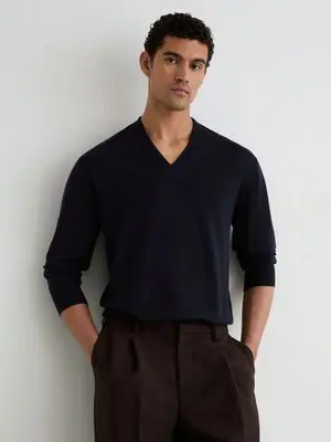 REISS Earlsfield V-neck Jumper - Navy