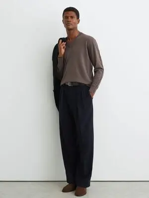 REISS Merino Wool V-neck Jumper - Ridge Brown