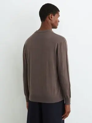 REISS Merino Wool V-neck Jumper - Ridge Brown