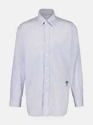 Bottega Veneta White Striped Cotton Poplin Shirt - Blue
