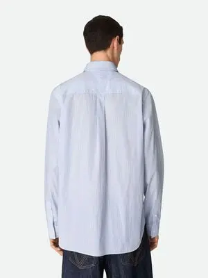 Bottega Veneta White Striped Cotton Poplin Shirt - Blue