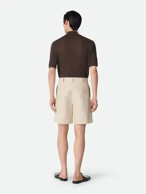 Bottega Veneta Chalk Cotton Linen Twill Shorts