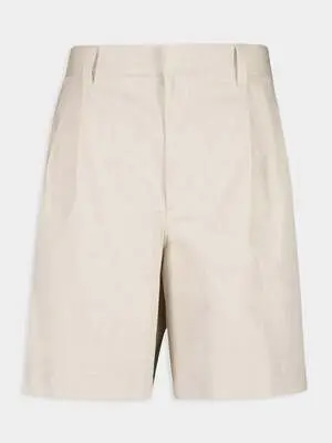 Bottega Veneta Chalk Cotton Linen Twill Shorts - Beige
