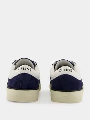 Celine Suede And Leather Low Top Sneakers - Blue