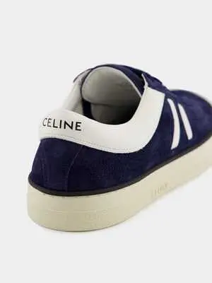 Celine Suede And Leather Low Top Sneakers - Blue