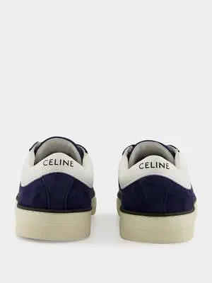 Celine Suede And Leather Low Top Sneakers - Blue