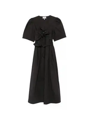 GANNI Satin Finish Midi Dress - Black