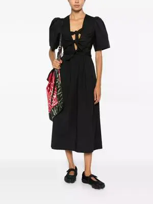 GANNI Satin Finish Midi Dress - Black