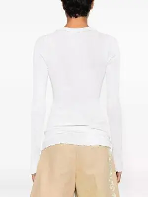 Miu Miu Ribbed Knit Silk T-shirt With Ruffle Trim