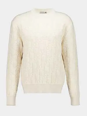 Dior Ribbed Crew Neck Sweater With All-over Jacquard Motif - Beige