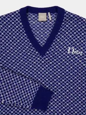 Dior Wool V-neck Sweater With Geometric Pattern
