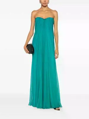 Alexander McQueen Strapless Draped Maxi Dress - Blue