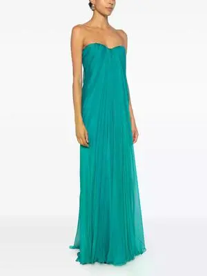 Alexander McQueen Strapless Draped Maxi Dress - Blue