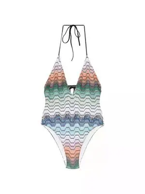 Missoni Zigzag-knit Halterneck Swimsuit - Orange