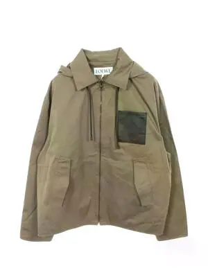 Loewe Khaki Green Cotton Anagram Leather Patch Hoodie