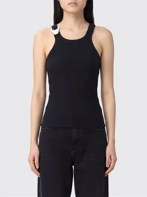 Pinko Ribbed Tank Top With Embellished Shoulder Strap - Black