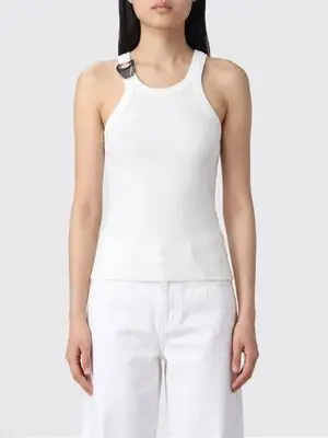 Pinko Ribbed Tank Top With Embellished Shoulder Strap - White