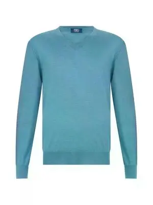 Fedeli V-neck Long-sleeve Sweater - Blue