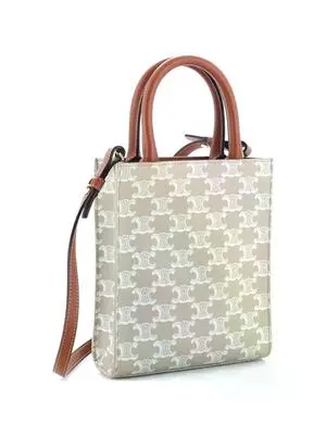 Celine Vertical Cabas Tote Triomphe Coated Canvas Mini Satchel - Neutrals