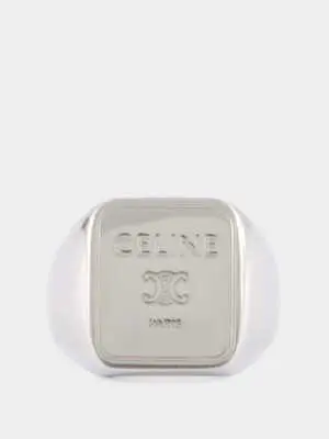 Celine Square Signet Ring In Brass - Silver