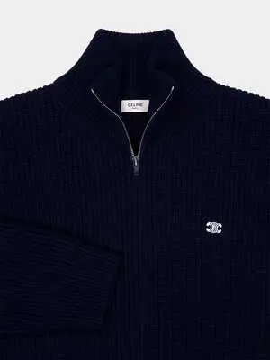 Celine Zipped Ribbed Virgin Wool Cardigan