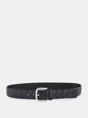 Bottega Veneta Intrecciato Leather Belt - Black