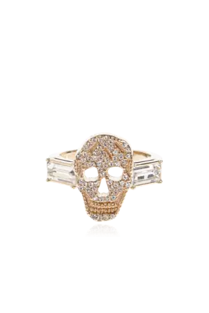 Alexander McQueen Crystal Embellished Skull Ring - Gold
