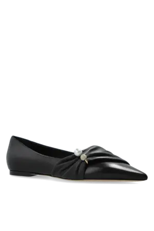 JIMMY CHOO Calf Leather Rafi Ballerina Flats With Pearl Embellishment