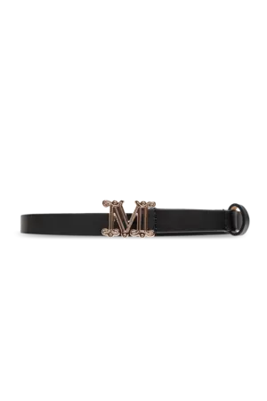 Max Mara Aziata" Leather Belt With Gold-tone "m" Buckle - Black