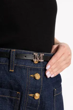 Max Mara Aziata" Leather Belt With Gold-tone "m" Buckle